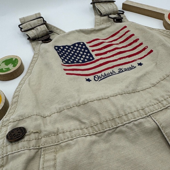 OshKosh B'gosh | Bottoms | Oshkosh Bgosh Beige Overalls With Flag ...
